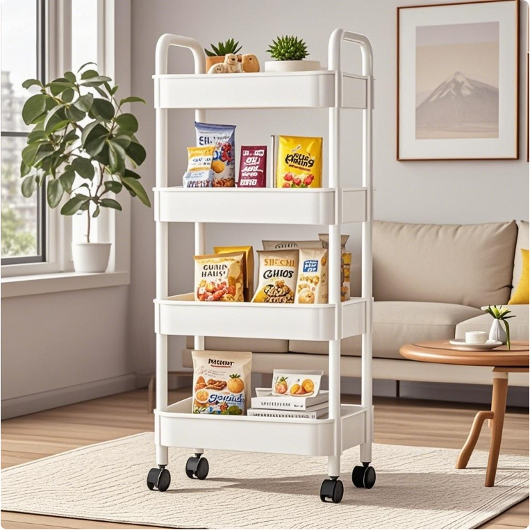 Home Storage Trolley Rak Utility Cart Rolling Trolley Rack Shelf Duper ...