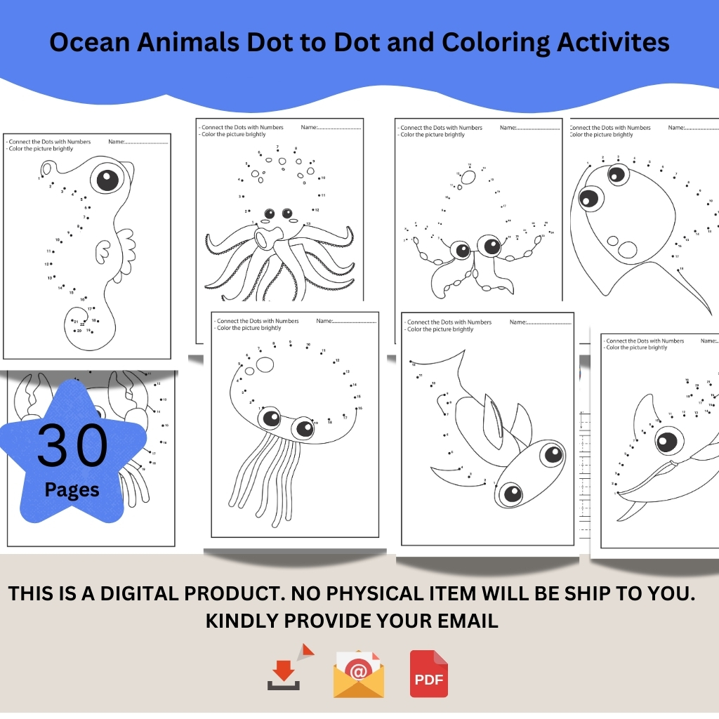 Ocean Animal Dot to Dot Worksheet Practice For Kindergarten and ...