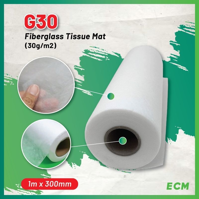 G30 FIBER TISSUE MAT (1M X 300M ROLL) 30GSM FIBERGLASS SURFACE MAT ...
