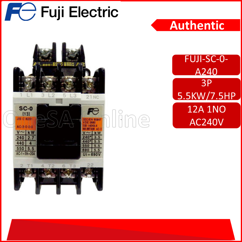 FUJI CONTACTOR 3P 1NO AC240V(FUJI-SC0-A240,SC-03-A240,SC-05-A240 ...