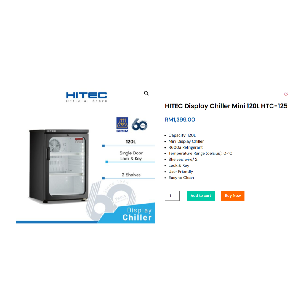 HITEC Display Chiller Mini 120L HTC-125 Lock & Key | Shopee Malaysia