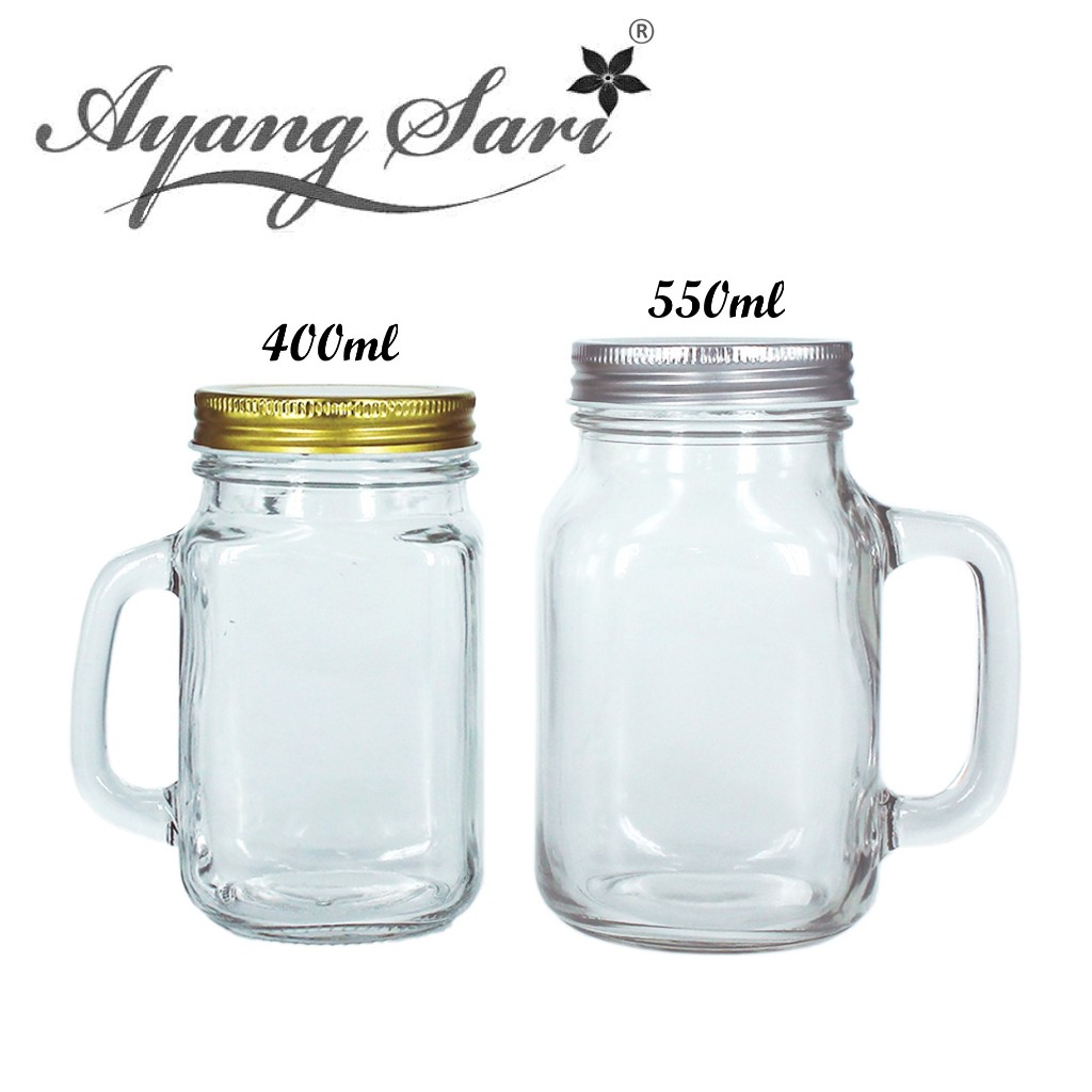 Square Handle Glass Jar 400/550ML with Gold Cap/Botol Jus | Shopee Malaysia