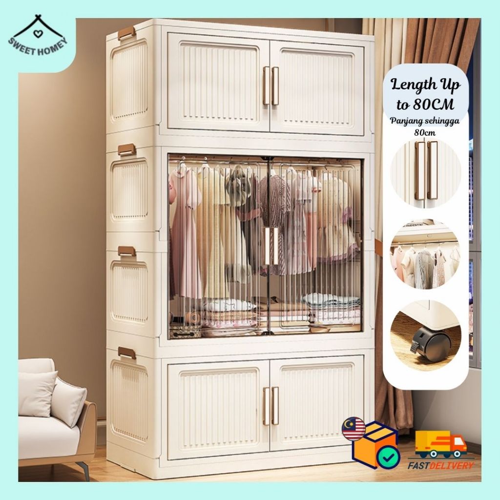 L80cm (1-5 Layers) Multipurpose Double Storage Cabinet Foldable ...