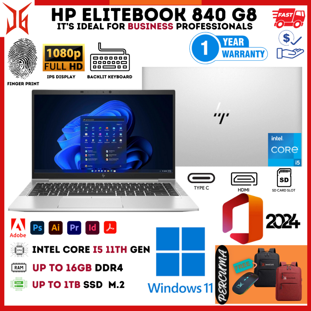 HP EliteBook 840 G8 Laptop | 11th Gen Intel Core i5 | 16GB RAM | 1TB SSD | Business Laptop ...
