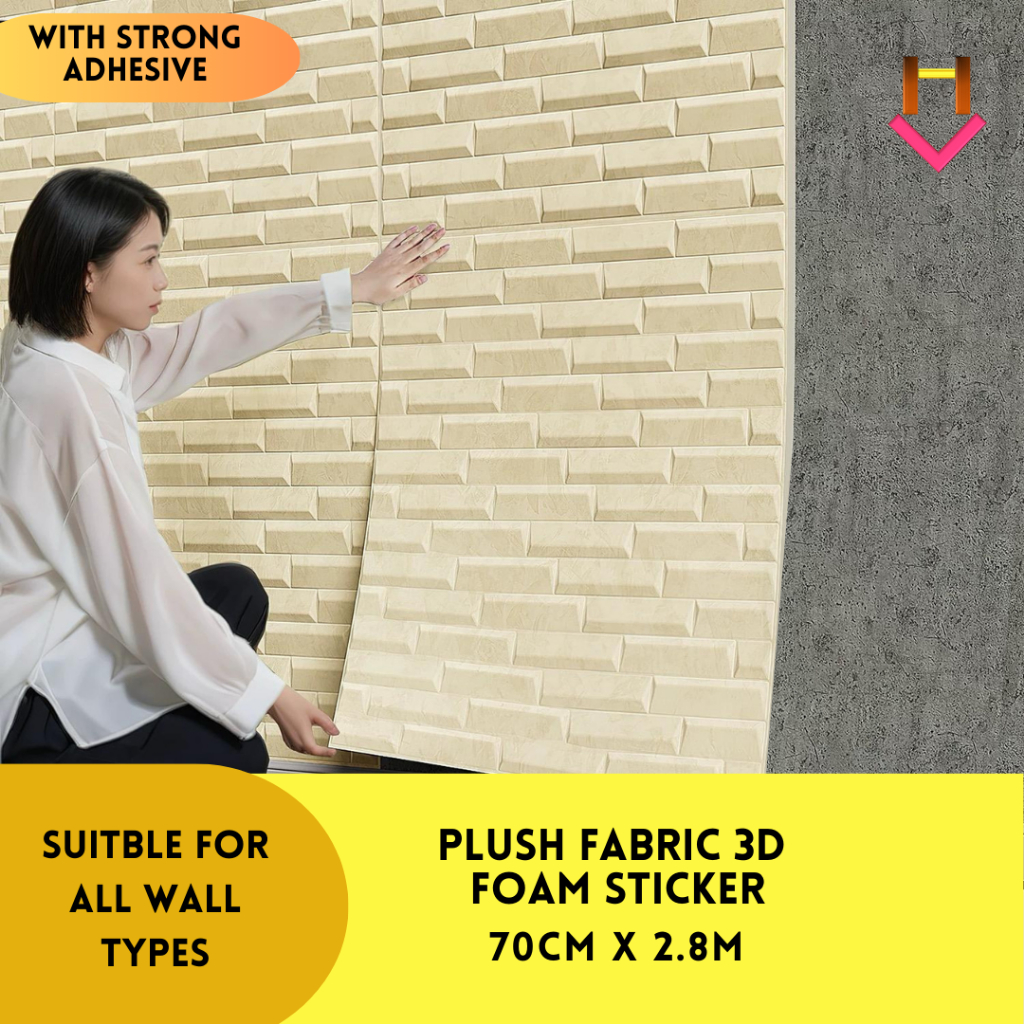 70CM X 280CM MODERN 3D BRICK WALL STICKER- SOFT FOAM, WATERPROOF ...