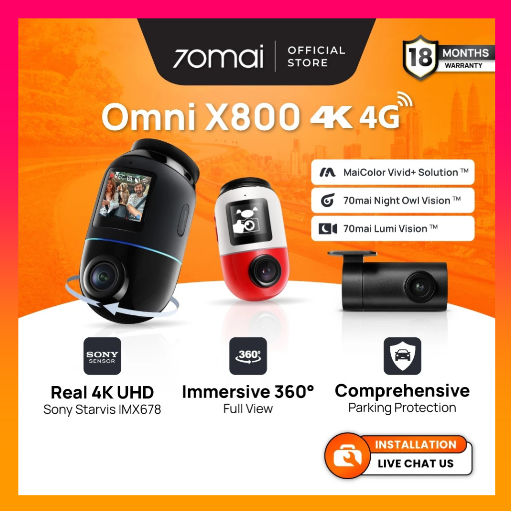 70mai X-800 Omni 360° Dashcam with 4K resolution/4G GPS & AI Parking ...