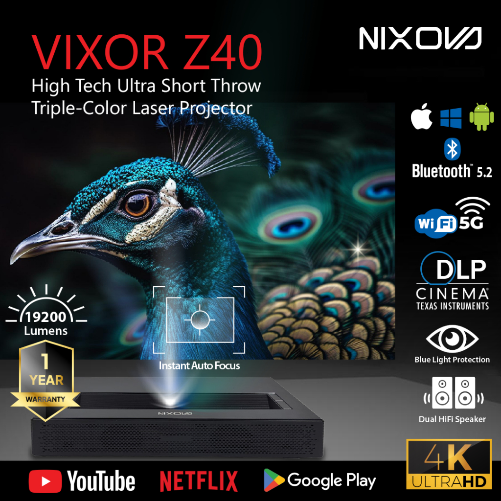 NIXOVA VIXOR Z40 High Tech Ultra Short Throw Triple-Laser Projector ...
