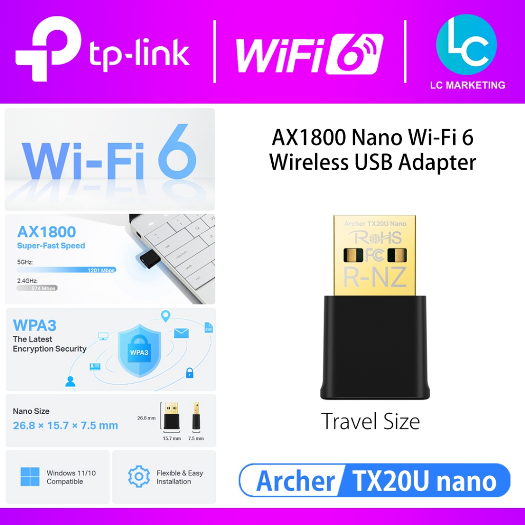TP-LINK Archer TX20U Nano AX1800 Nano Lower Latency Gameplay Wi-Fi 6 ...