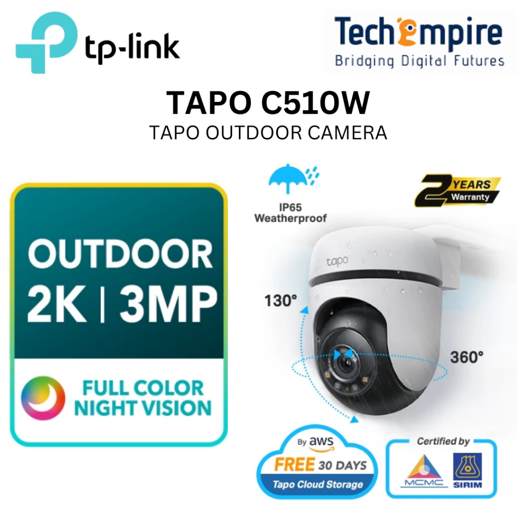 TP-Link CCTV Tapo C510W 2K CCTV Pan Tilt AI Outdoor Home WiFi Network ...