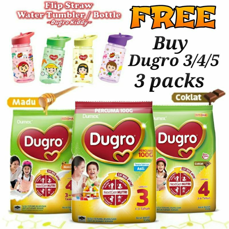 💥FREE GIFT *1pcs💥Dugro 3 , 4 (Asli 950g x 3pek) (Madu/Choc 850g x 3pek ...