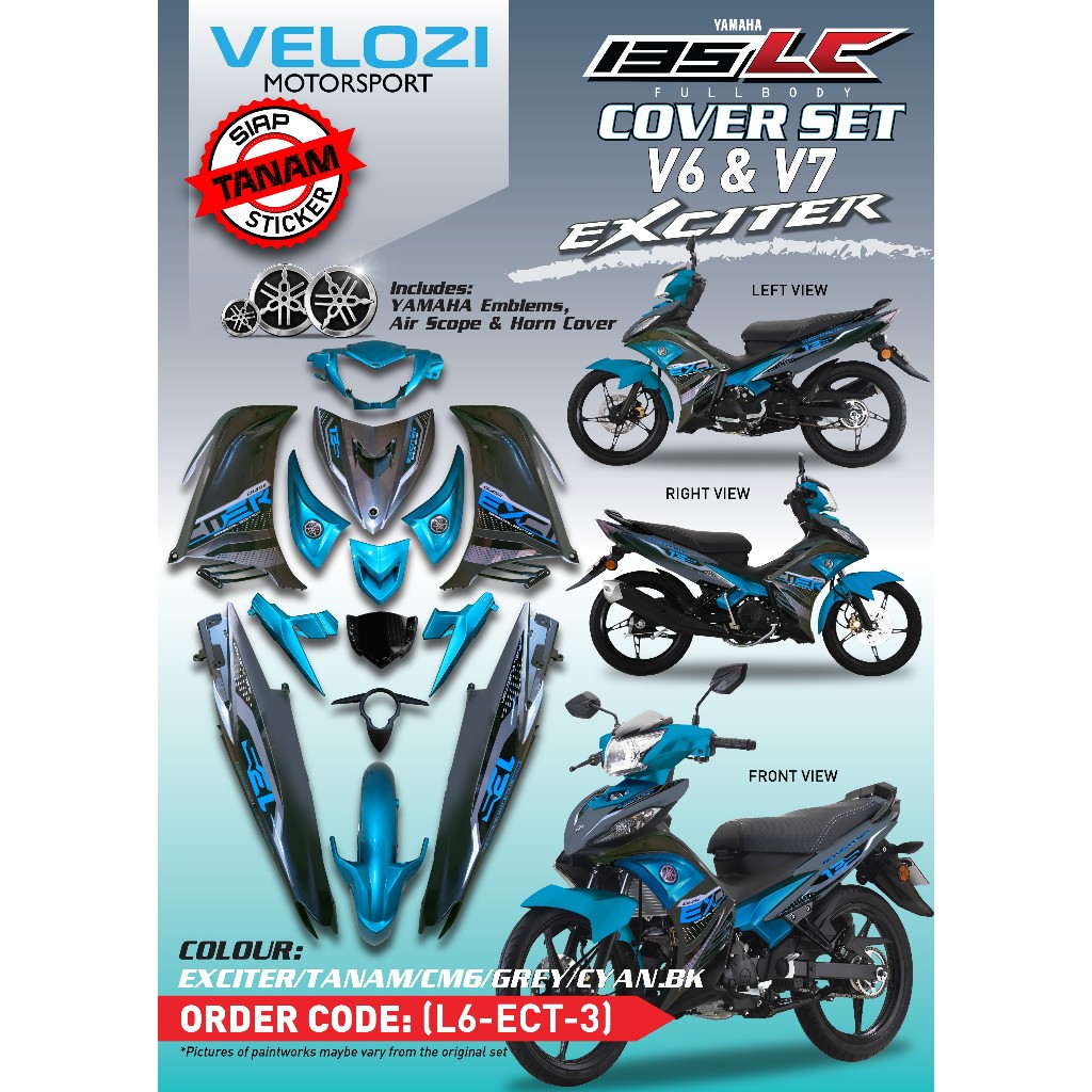 COVERSET YAMAHA LC V6/V7 EDITION EXCITER CYAN CM6 L6-ECT-3 STICKER SIAP ...