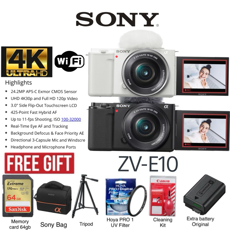 Sony ZV-E10 16-50mm kit original Free 🟢 EXTRA BATTERY ORIGINAL/64GB/BAG ...