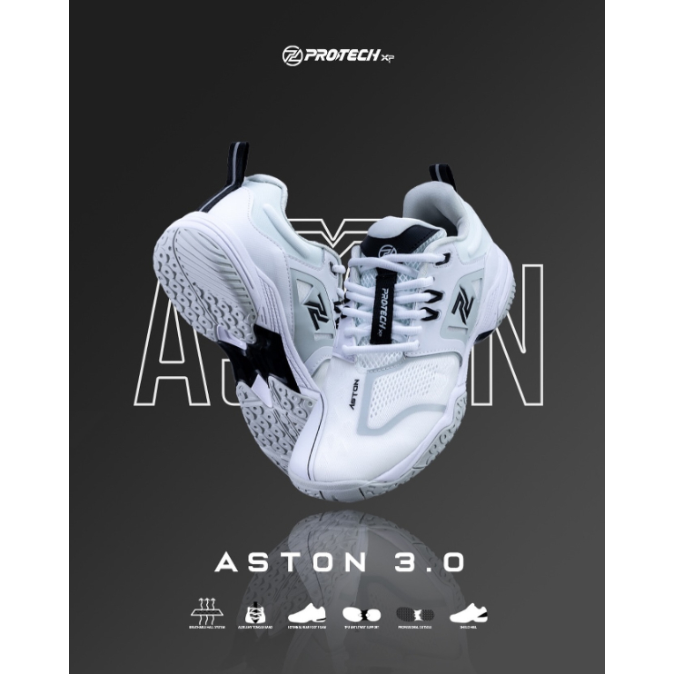 PROTECH Professional High End Badminton Court Shoes "ASTON 3.0" (WHITE ...