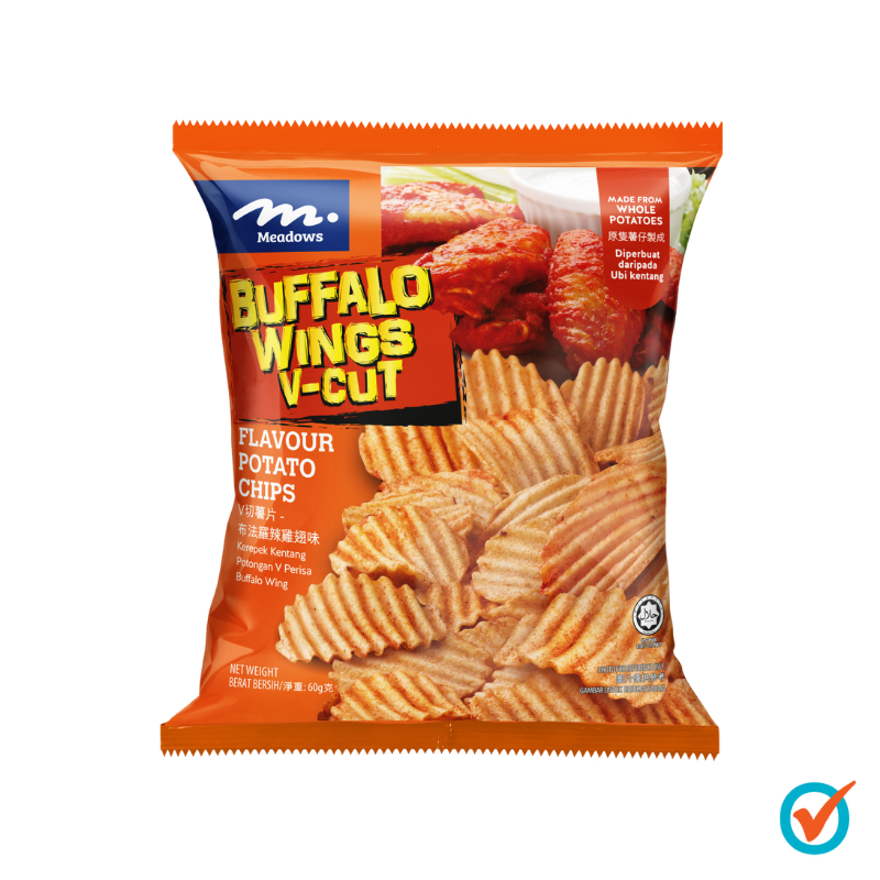 Meadows Potato Chips 60g - Buffalo Wings (V-Cut Potato Chips) | Shopee ...