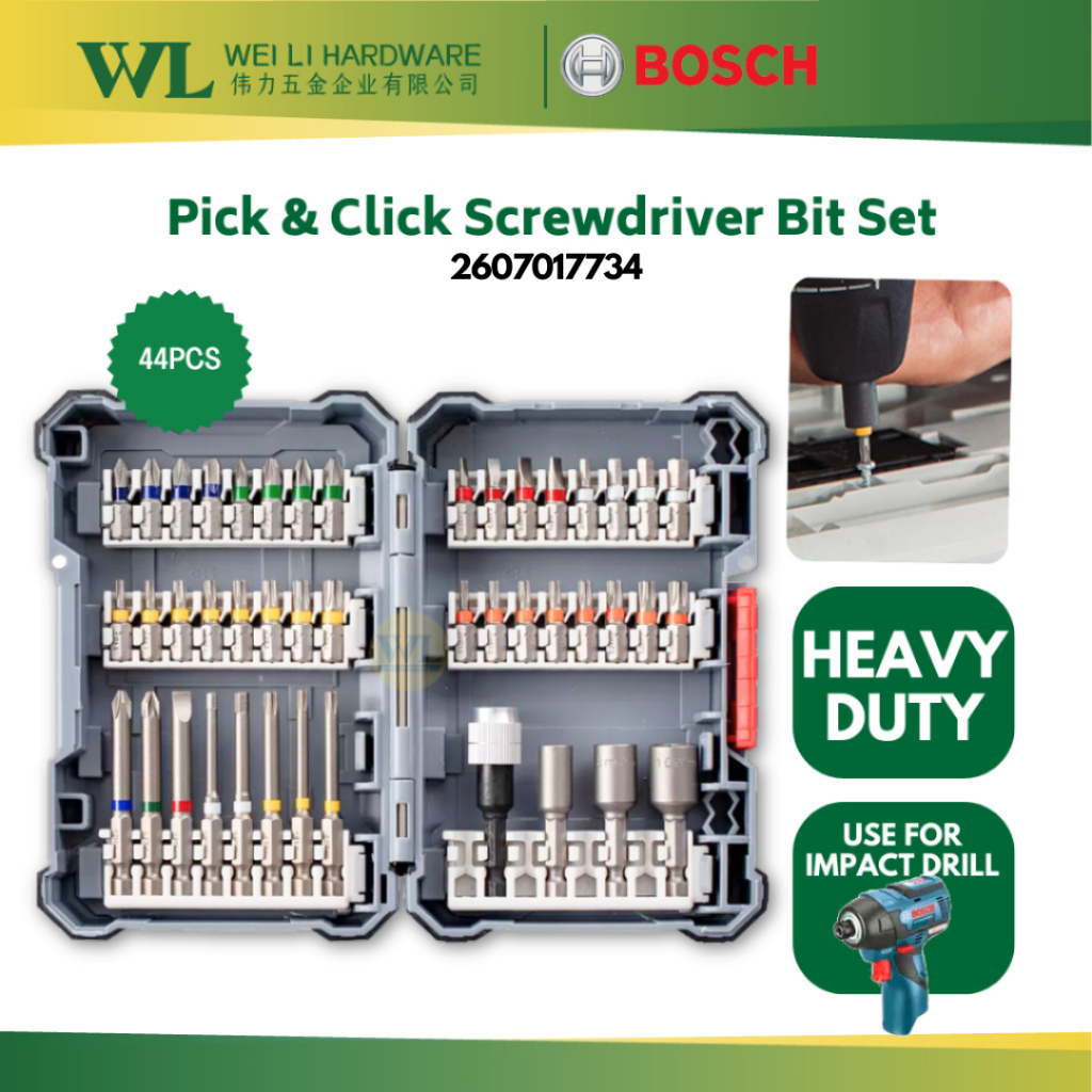 BOSCH 2607017734 Pick & Click Extra Hard Screwdriver Bits Mixed Set(44pcs)/Mini Screwdriver Set ...