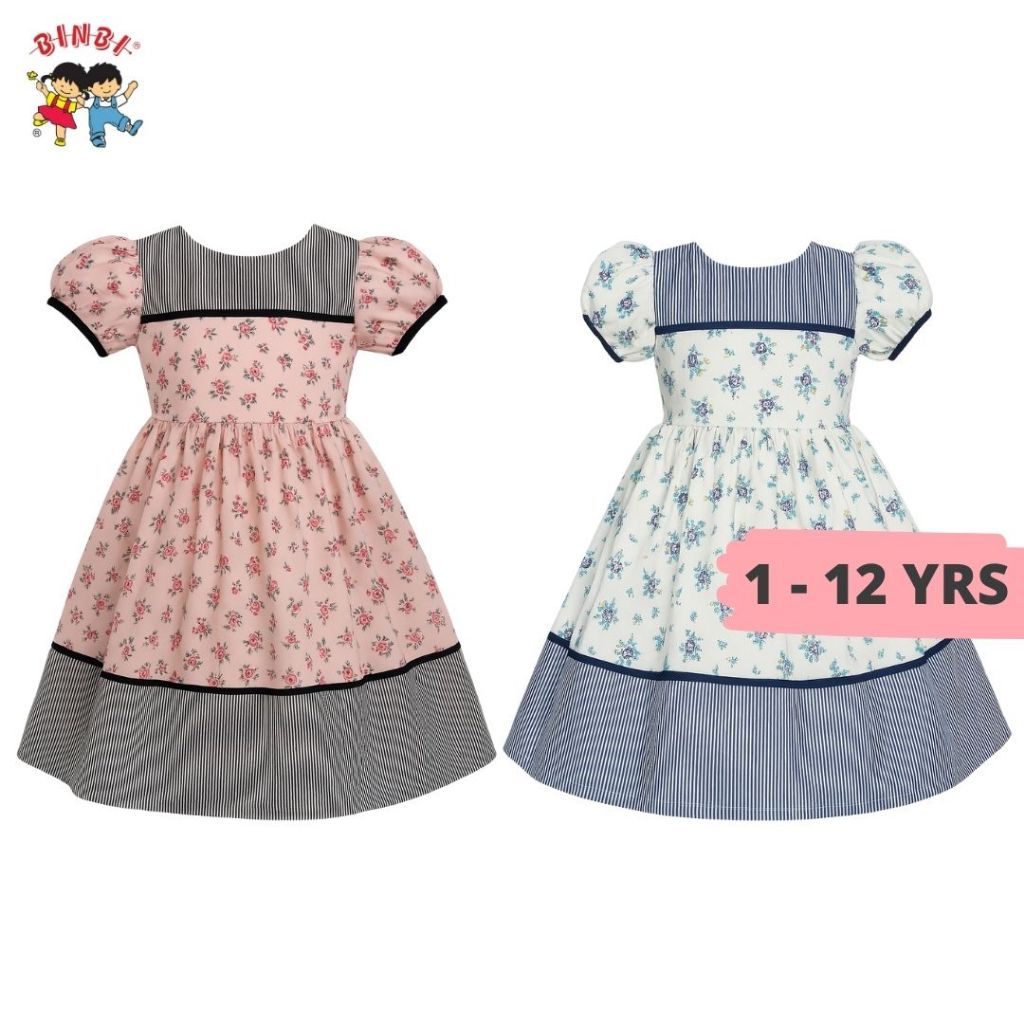 (1-12Y) Binbi Kids Girls Gaun Bunga Anak Perempuan dengan Lengan Ruffle ...