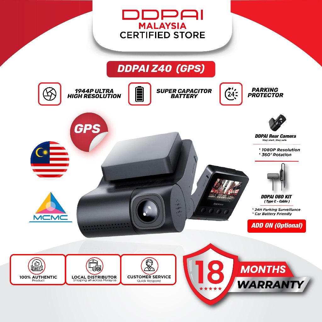 DDPAI Z40 GPS 1944P Front and Rear Dash Cam IPS Monitor | Shopee Malaysia