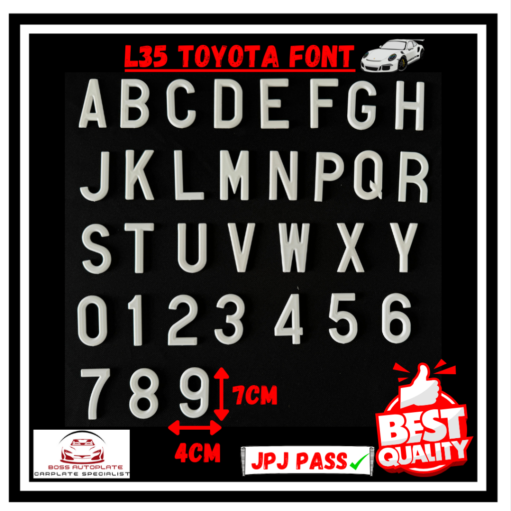 [1PCS] L35 Toyota Font Number Plate Wordings (JPJ 100% Approved), L35 ...