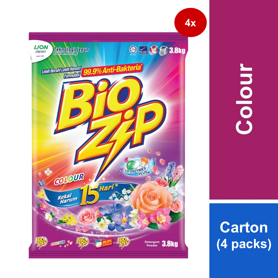 [Carton Deal] Bio Zip Colour Powder Detergent 3.8kg x4s | Shopee Malaysia