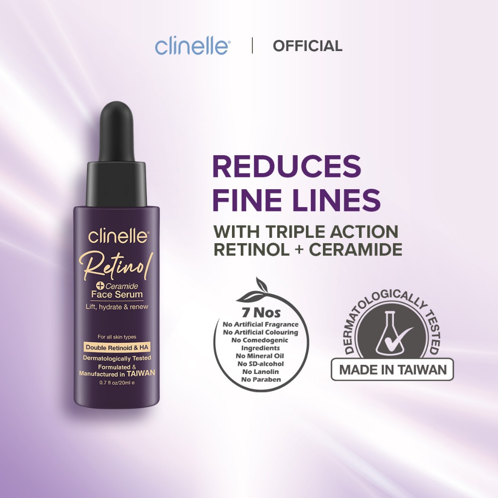 Clinelle Retinol + Ceramide Face Serum 20ml - Reduces Fine Lines And ...