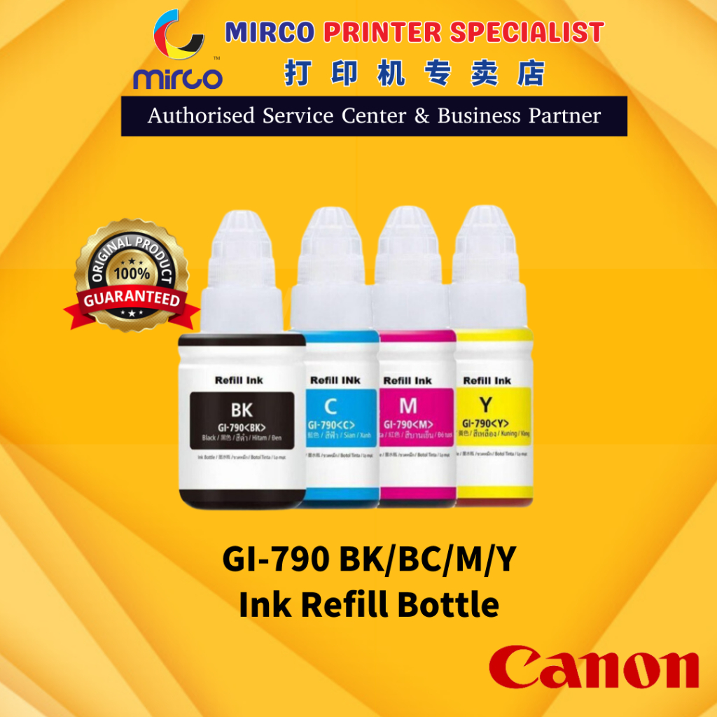 * WITHOUT BOX 1 SET* Canon Original Refill Ink GI-790 BLACK CYAN YELLOW ...