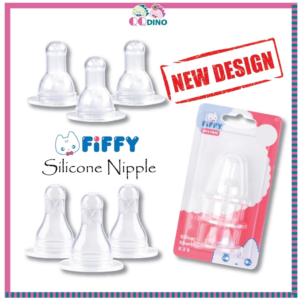FIFFY Silicone Teat Nipple Short Long (3pcs / pack ) Puting Susu Botol Slim Neck Standart ...