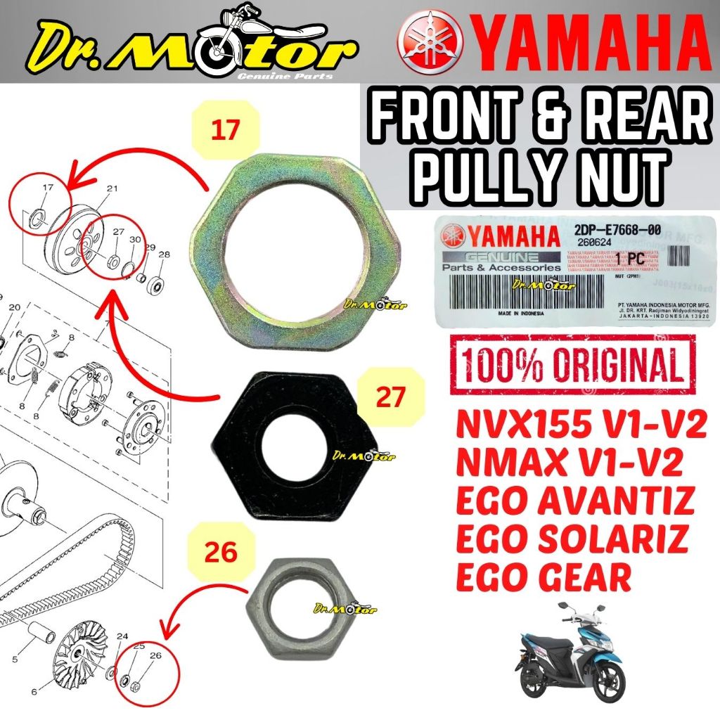 NVX155 NMAX V1 V2 EGO AVANTIZ SOLARIZ GEAR Front Rear Pully Nut CVT ...