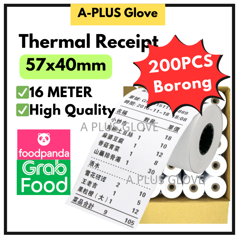57mm x 40mm (200ROLL) Foodpanda Grab Thermal Receipt Paper Rolls POS ...