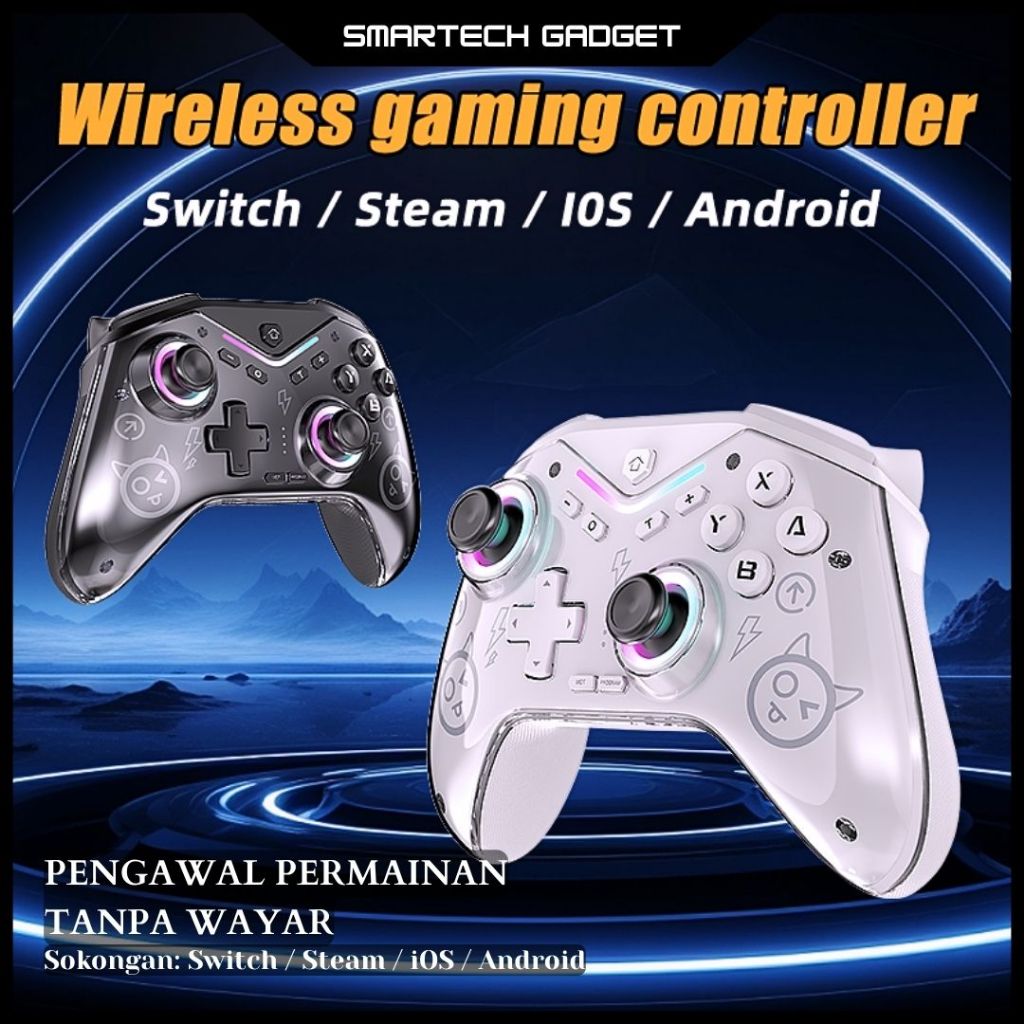 Smartech CM-619 Wireless Gaming Controller Hall Effect Joystick RGB Bluetooth Gamepad for PC ...