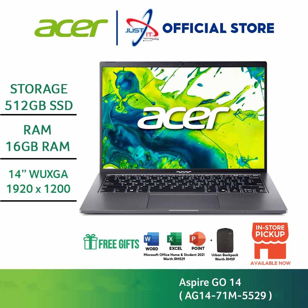 ACER ASPIRE GO 14 AG14-71M-5529 14” LAPTOP ( CU5-125H 16GD5 512SSD / 14 ...