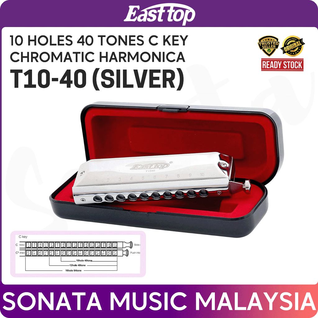 Easttop 10 Holes 40 Tones Professional C Key Chromatic Harmonica ...