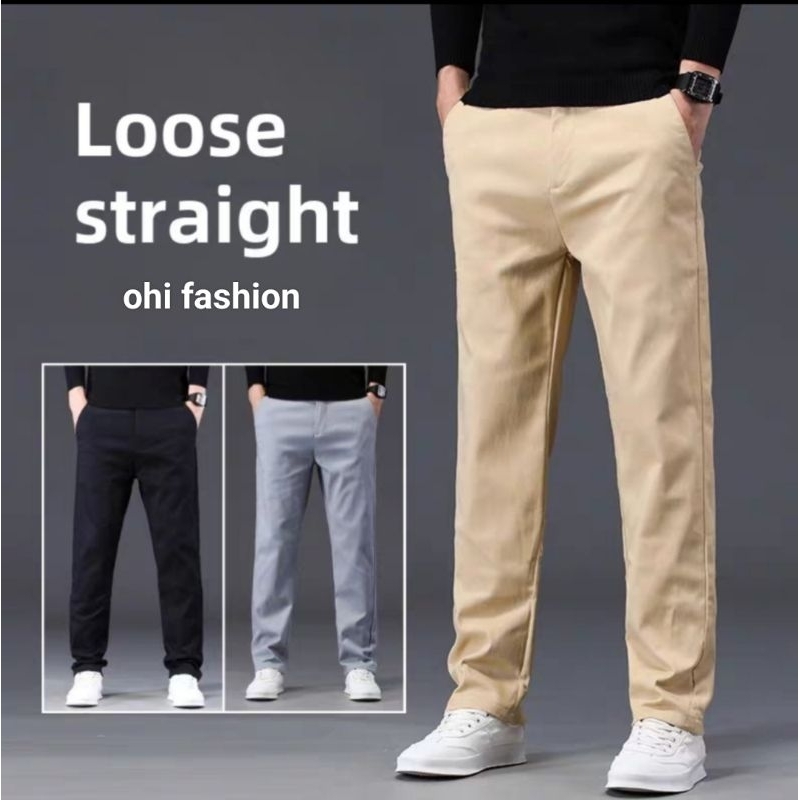 MEN'S SLACK STRAIGHT CUT SELUAR SLACK LELAKI KAIN COTTON BERGETAH ...