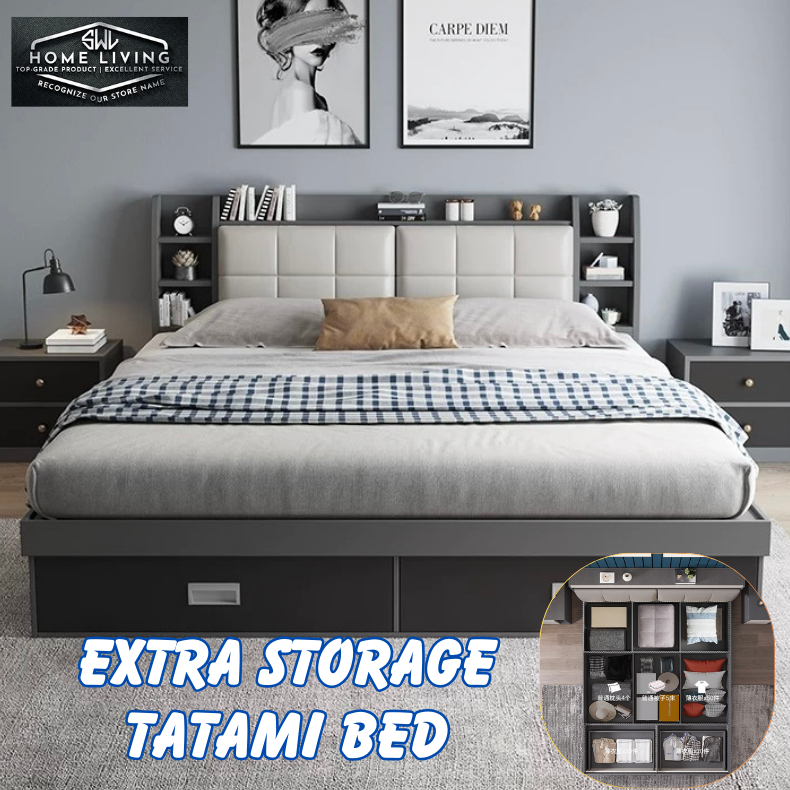 Modern Bed Tatami Storage Bed Queen King Master Bedroom Light Luxury ...