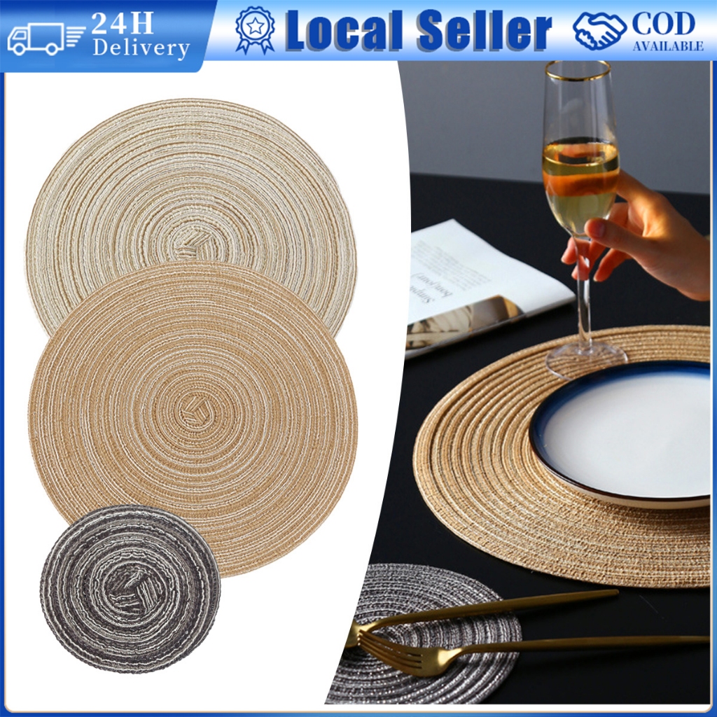 18/30CM Nordic Style Bowl Mat Plate Mat Round Table Mat Woven Placemat ...
