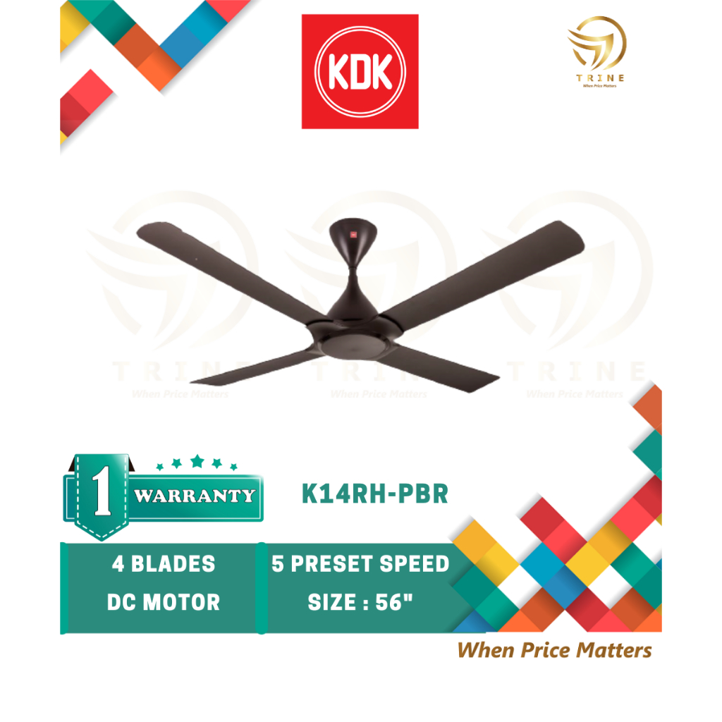 KDK 56" RYOU SERIES CEILING FAN WITH REMOTE CONTROL 4 BLADES K14RH-PBR ...