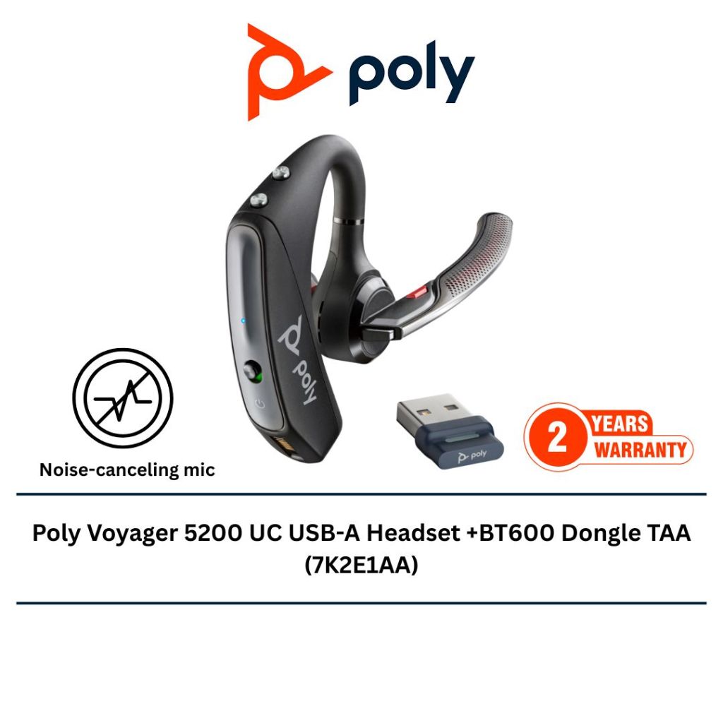 Poly Voyager 5200 UC USB-A Headset +BT600 Dongle TAA Dilengkapi dengan ...