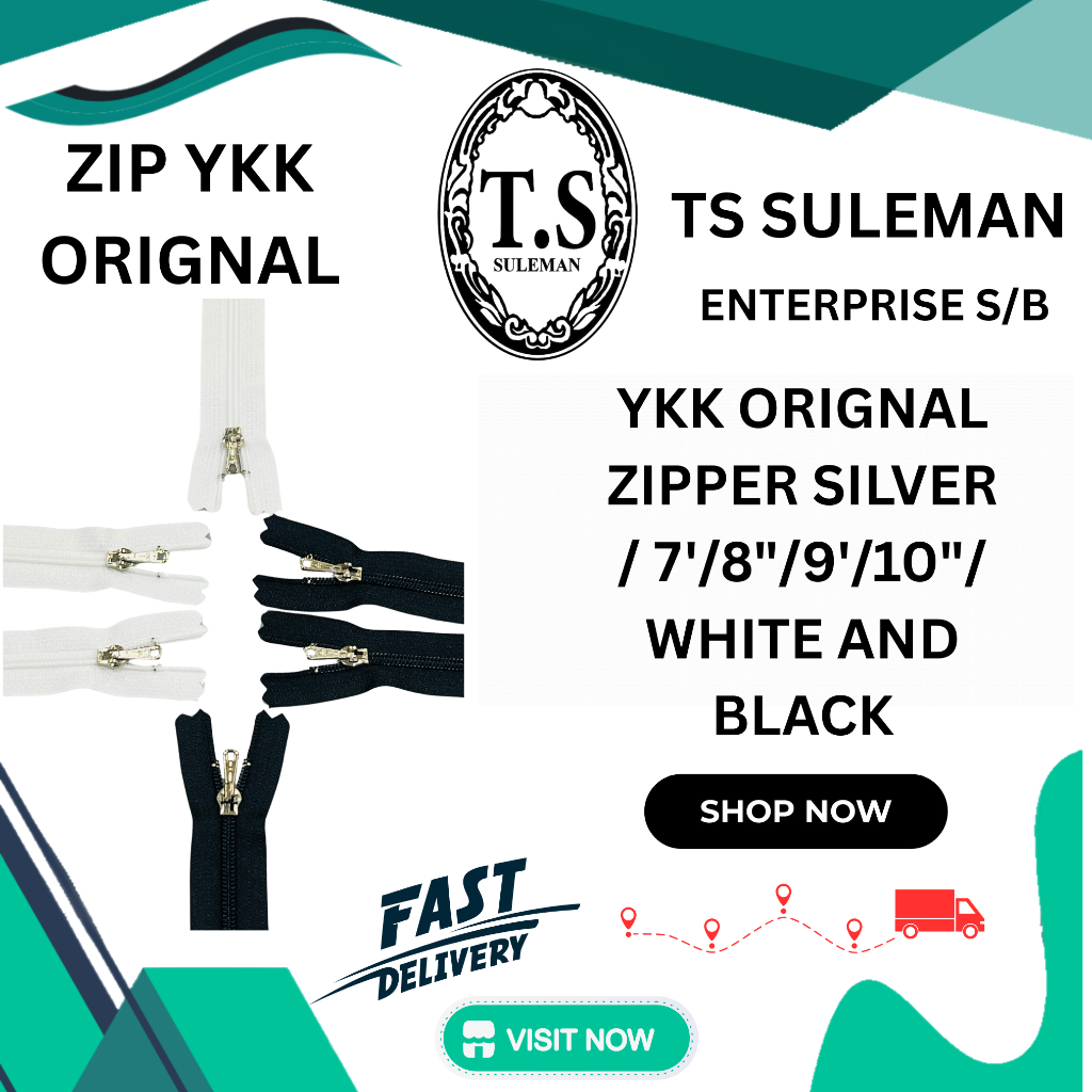 ykk ORIGINAL ZIPPER SILVER / zip YKK GOLDEN BESI METAL KAPALA 7" / 8 ...