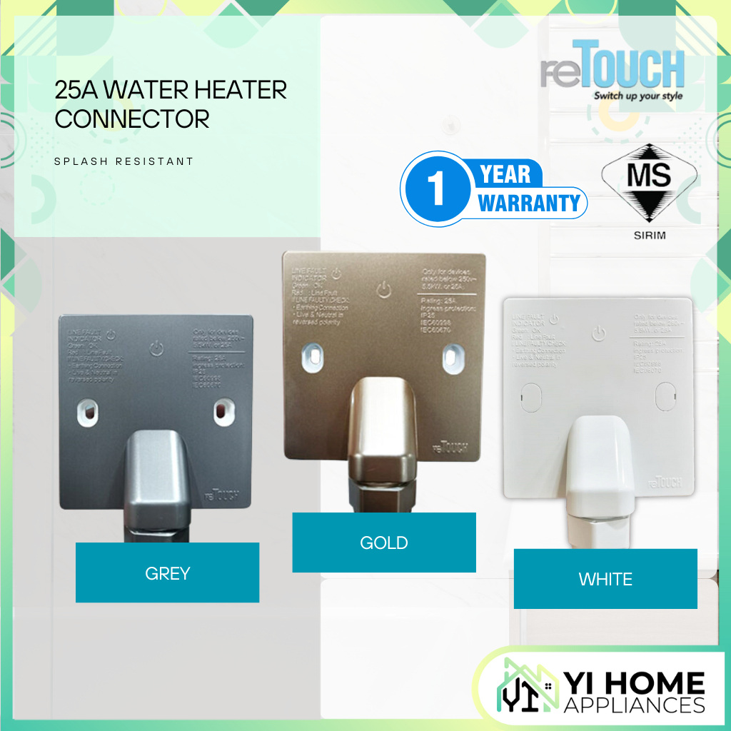 🔥SIRIM🔥 reTouch 25A Water Heater Connector Socket IP25 Splash Proof ...