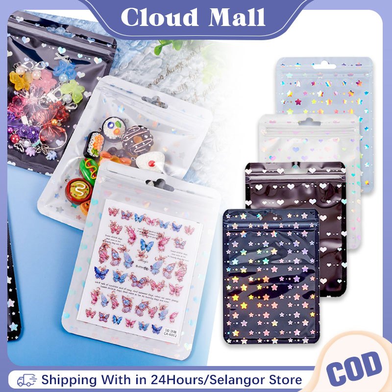 100pcs Plastik Ziplock Star Fancy Plastik Ziplock Hologram Jewelry ...