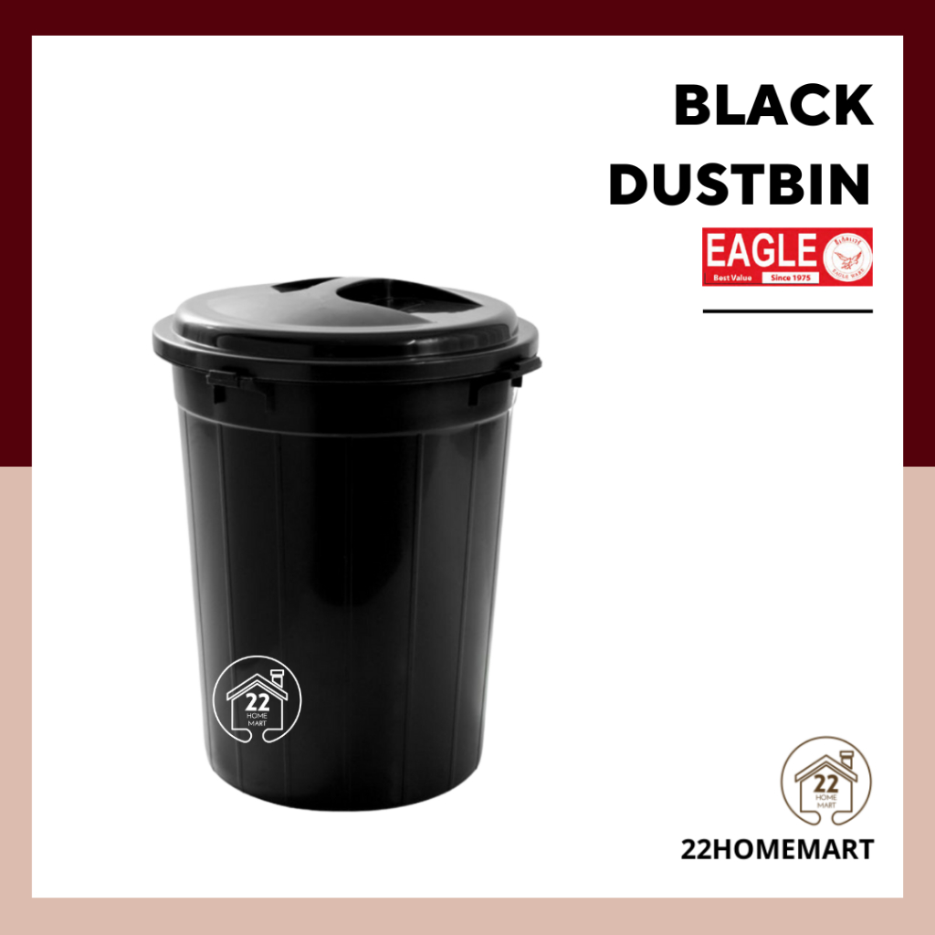 Eagle Brand 12 Gallon Black Big Plastic Dustbin with Cover | Tong Sampah Hitam | Black Garbage ...