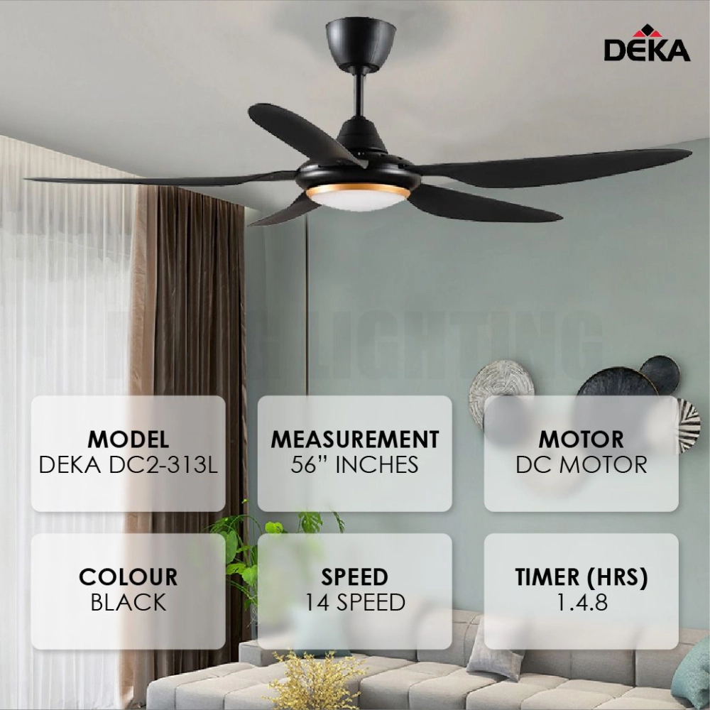 DEKA DC Ceilling Fan LED Light 3 Tone Remote Control 5 Blade 14 Speed ...