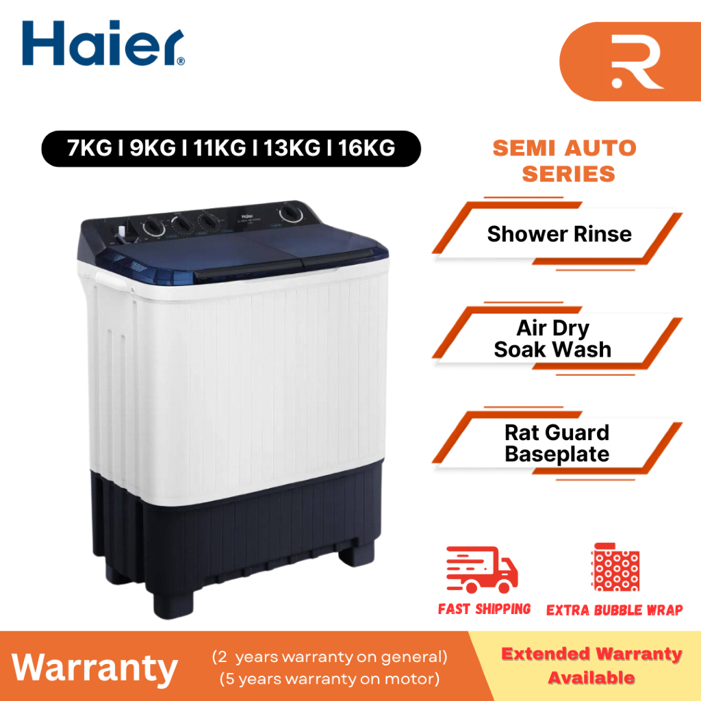 HAIER 7KG/9KG/11KG/13KG/16KG Semi Auto Washing Machine HTW70-M1217/ HTW90-M1217/ HTW110-M1217 ...