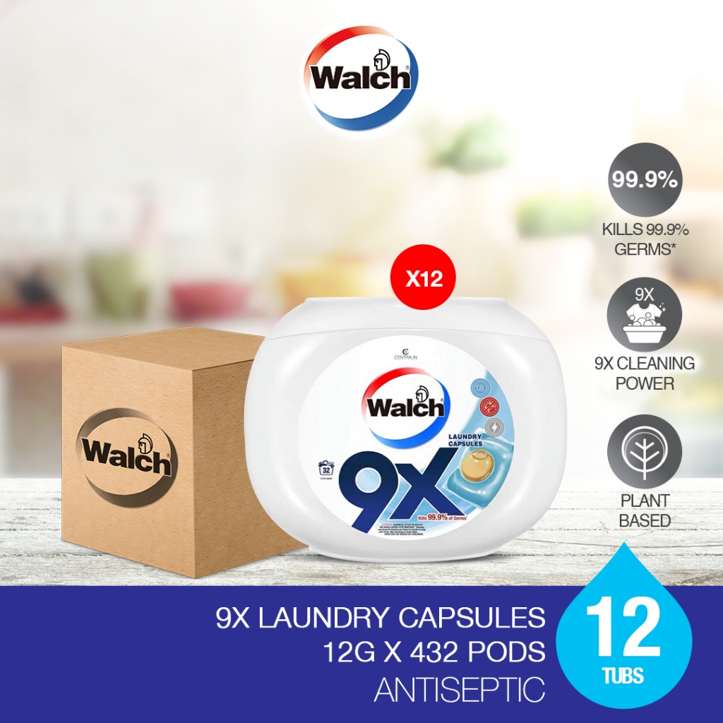 [CARTON DEAL] Walch 9X Antibacterial Laundry Capsules (12 Tub x 32 Pcs ...