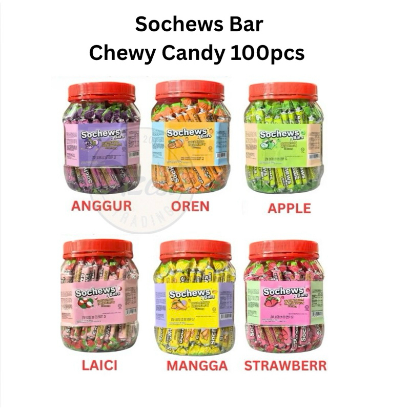 Sochews Bars Chewy Candy Gula-gula Kunyah 9g x 100pcs Jar / Balang ...