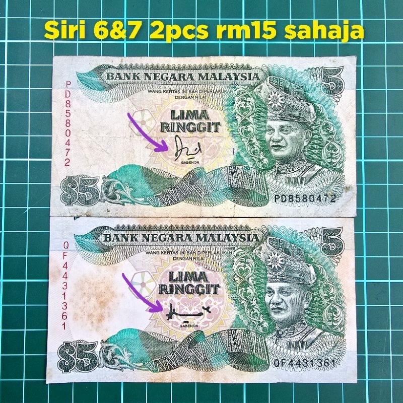 (A311) Rm5 siri 6 dan 7 duit kertas lama Rm5 lama duit Malaysia lama tabung duit kertas duit ...