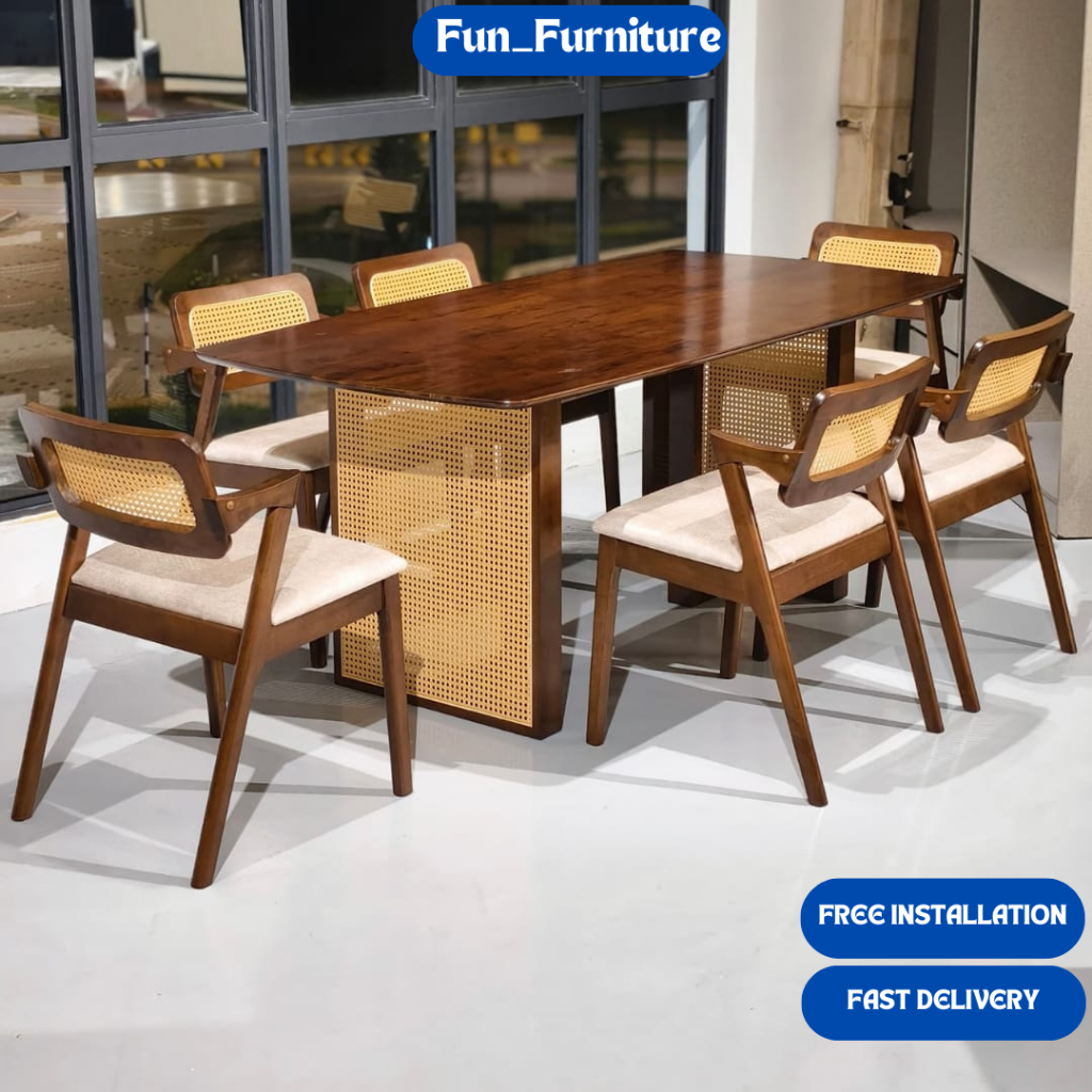 𝗙𝗥𝗘𝗘 𝗜𝗡𝗦𝗧𝗔𝗟𝗟-Rattan 1+4 / 1+6 Rattan Dining Set / Set Meja Makan Rotan ...