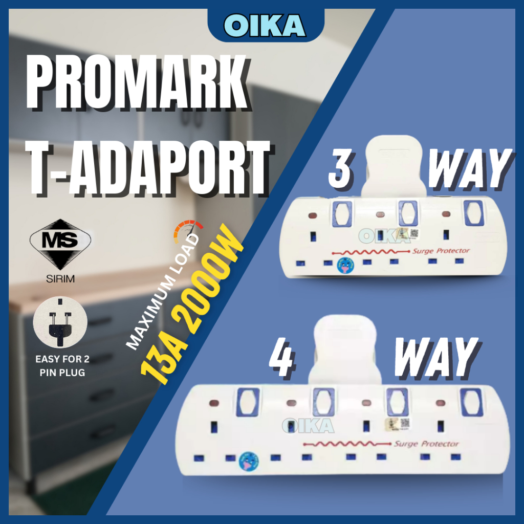 PROMARK 3-Way/4-Way T-Adaport Neon Surge Protector Easy For 2 Pin Plug ...