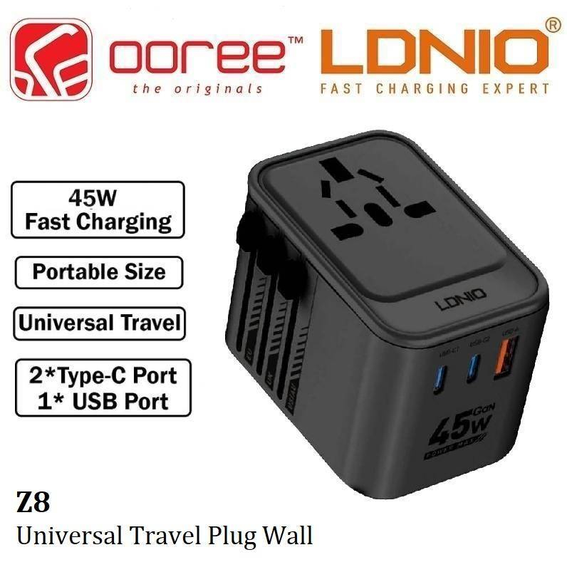 LDNIO Z8 (45W) Z9 (20W) 3 USB PORTS GAN TRAVEL UNIVERSAL ADAPTER ...
