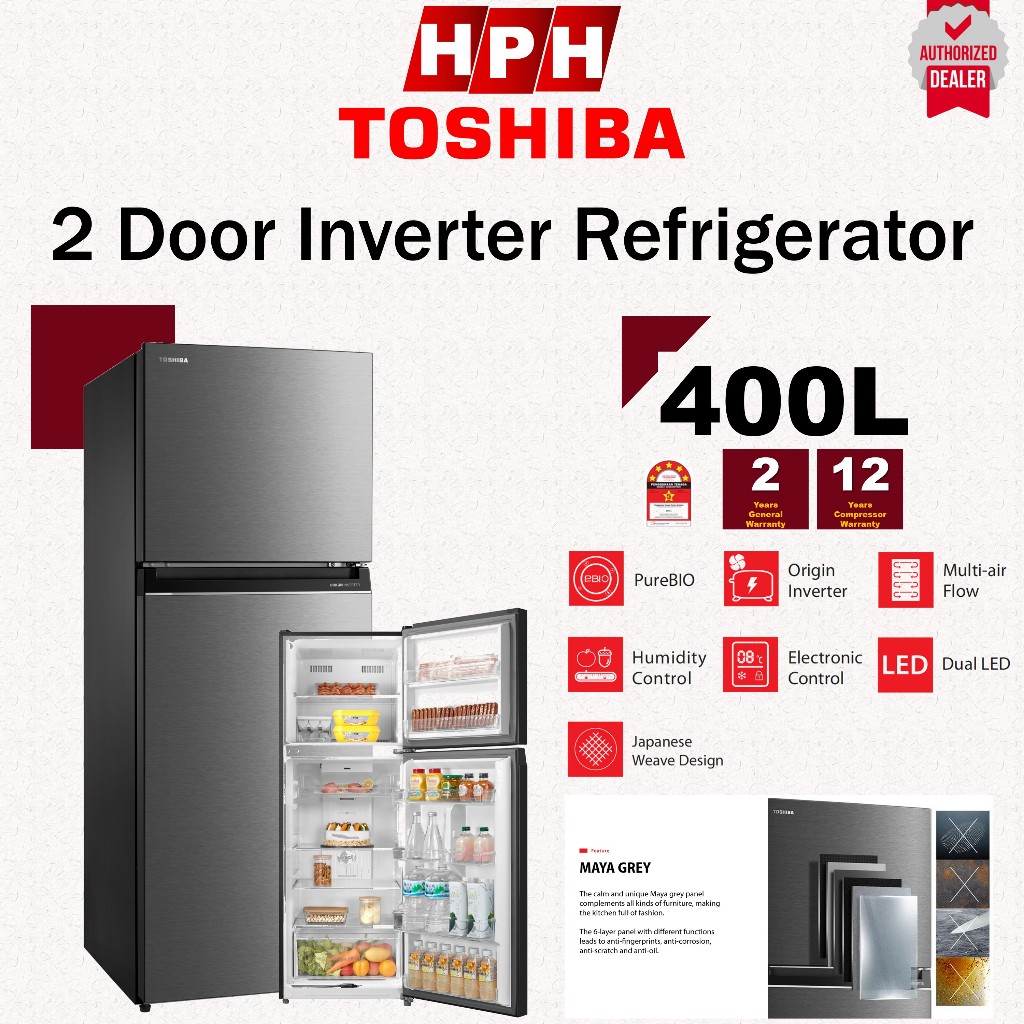 Toshiba 400L Inverter 2 Door Refrigerator GR-RT468WE-PMY(06) freezer ...