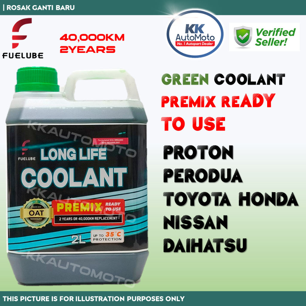GREEN 2L Fuelube Long Life Coolant Premix Ready To Use 2000mL Premium ...